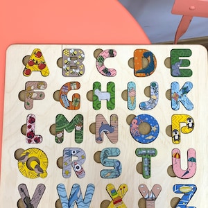 Alphabet Wooden Puzzle, ABC Montessori Puzzle Board, Learning Words ...