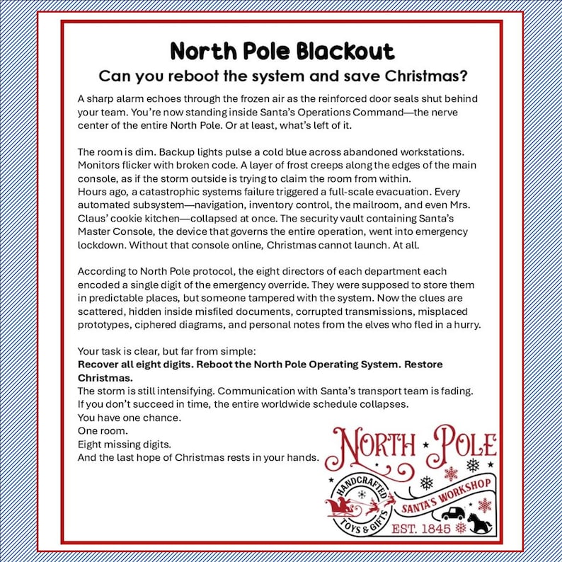 North Pole Blackout – Christmas Escape Room Game | Printable Holiday ...