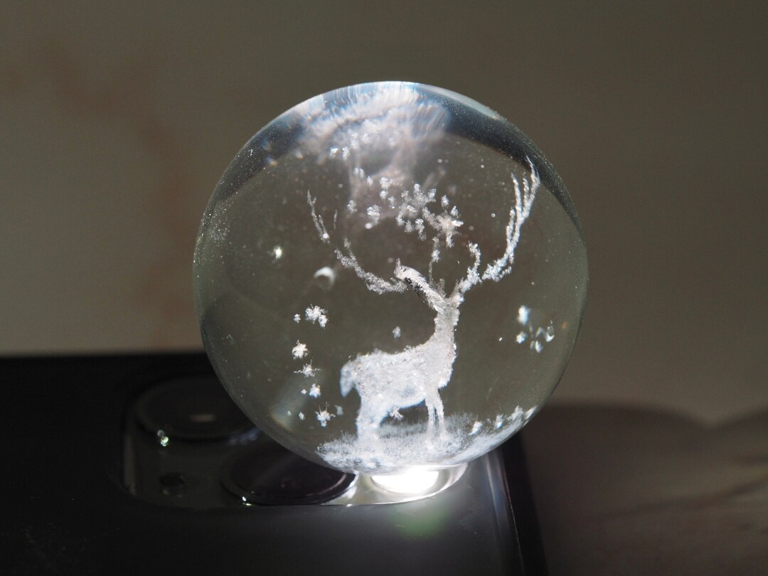 Laser Engraved Clear Quartz Sphere Christmas Elk Christmas - Etsy