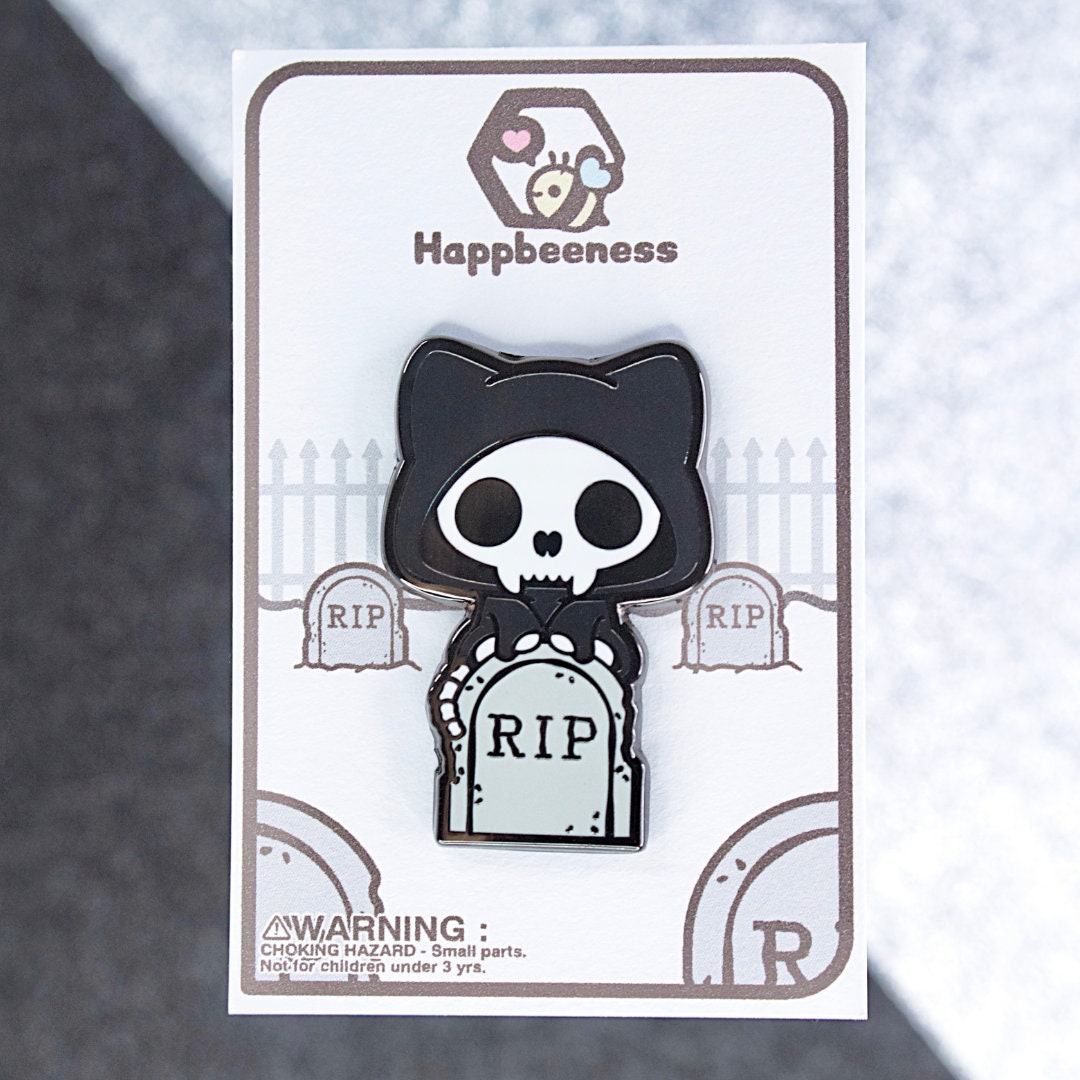 Cat Grim Reaper Enamel Pin Grim Reaper on Gravestone Cat Enamel Pin ...