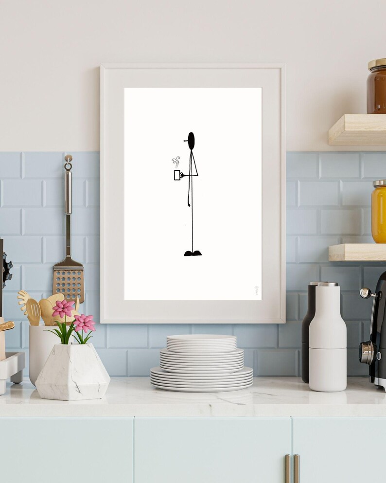 Stick Figure Drinking Coffee - Printable Wall Art - Kitchen Wall Decor ...