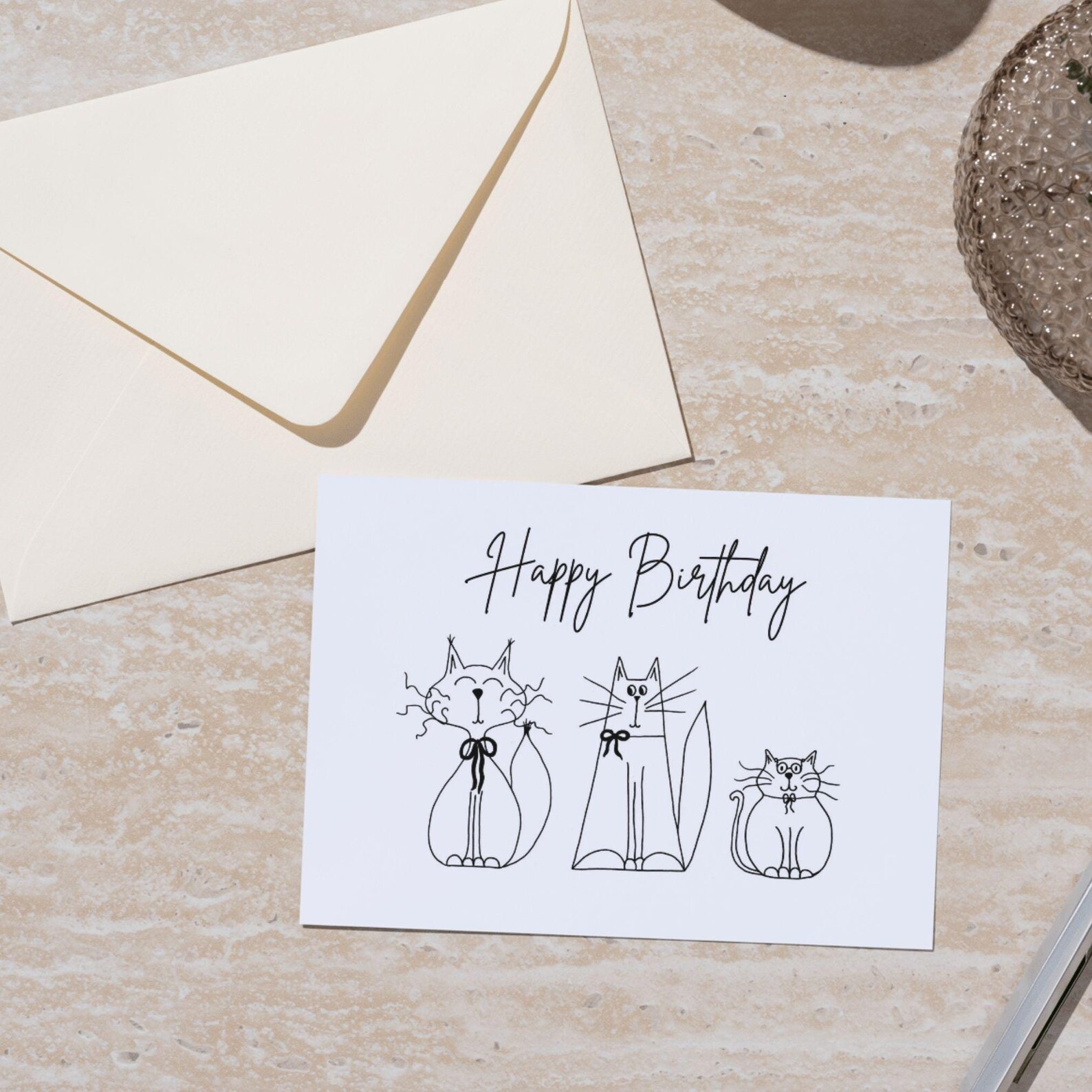 Printable Birthday Card With Cats - Instant Download 5x7 Greeting Card ...