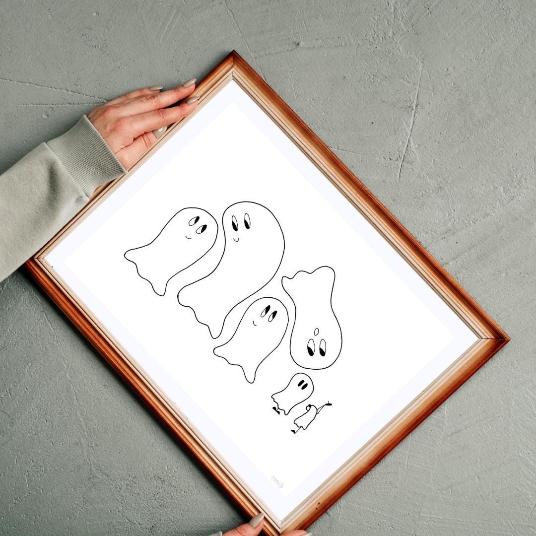 Flying Ghosts and Stick Figures - Digital Download Print - Black-and ...