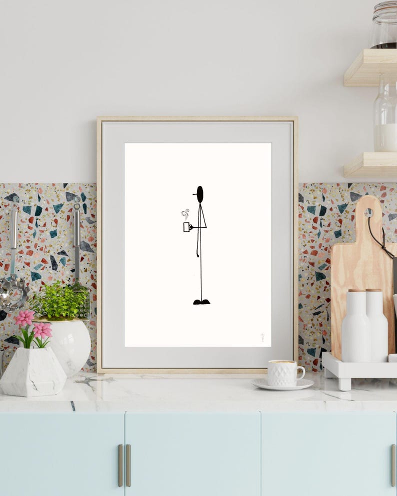 Stick Figure Drinking Coffee - Printable Wall Art - Kitchen Wall Decor ...