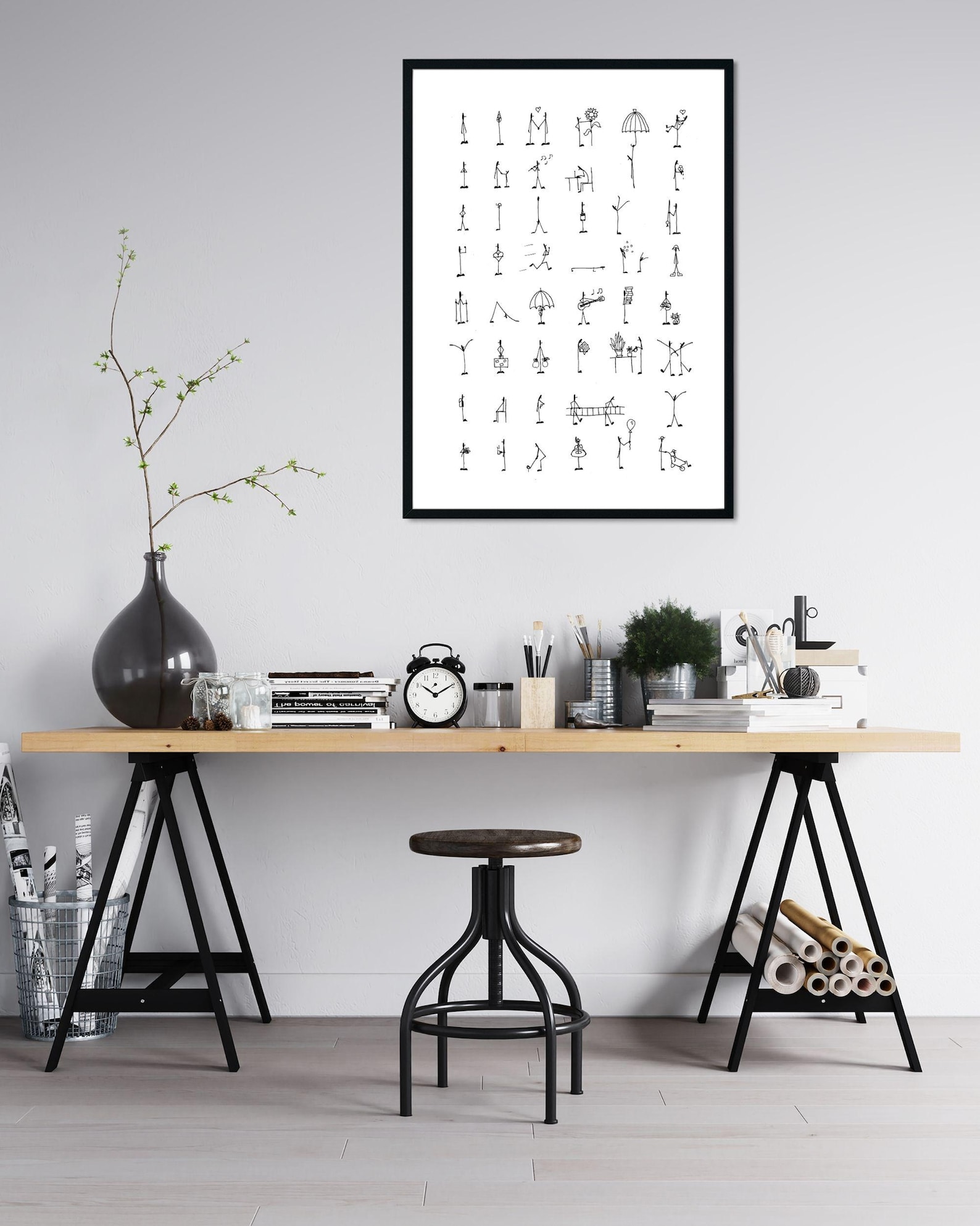 Tiny Stick Figure Crowd - Printable Black and White Poster - Etsy