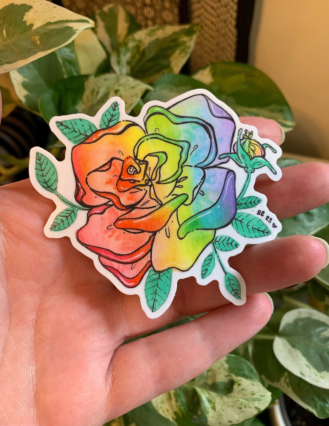 Rainbow Rose Vinyl Sticker - Etsy