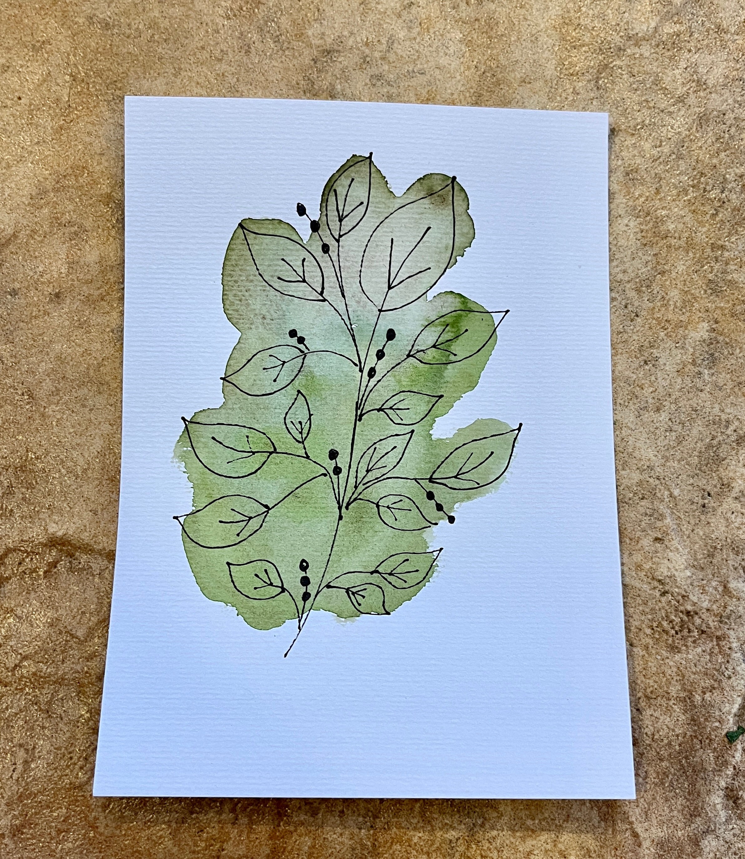 Watercolor Botanical Line Drawing Ink Wash 5x7 - Etsy