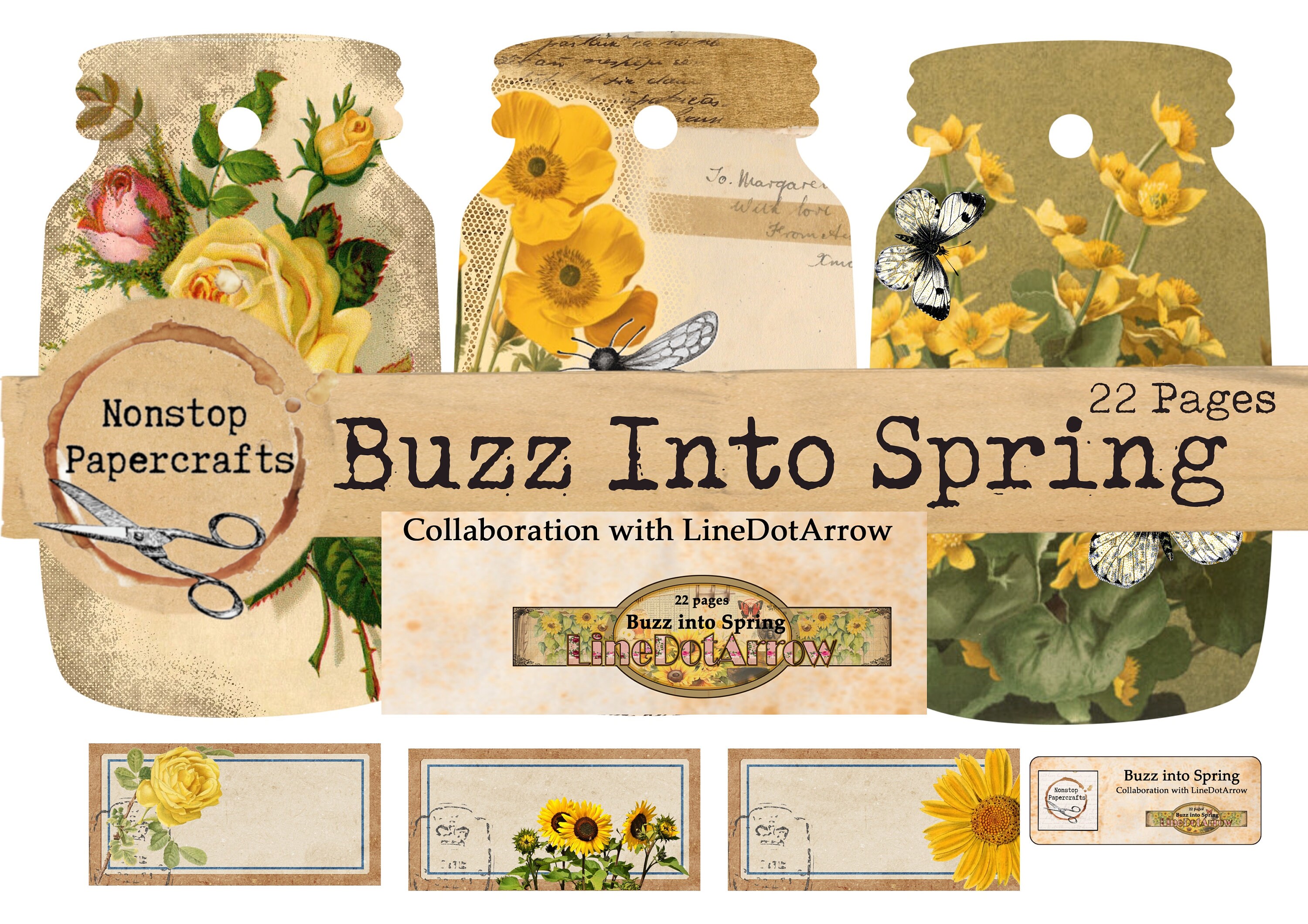Buzz Into Spring Collaboration Kit, Junk Journal Kit, Spring, Bees, Printable Download - Etsy