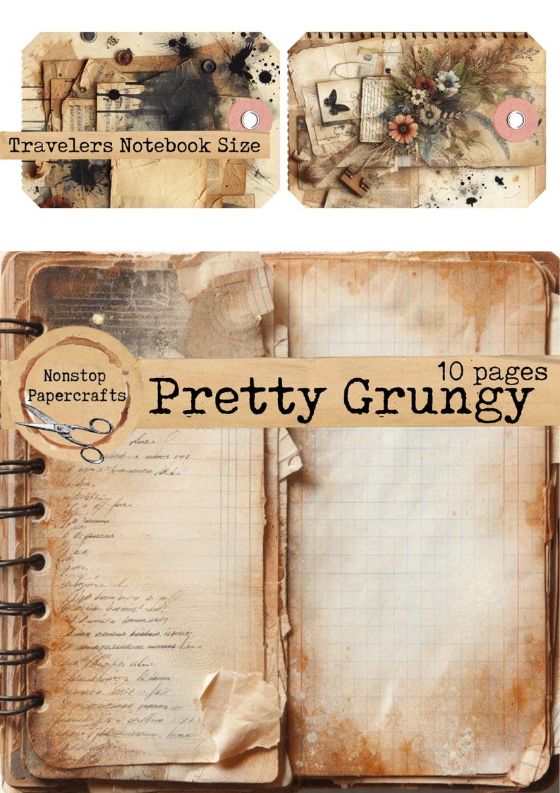 Pretty Grungy, Junk Journal Kit, Printable Download, Scrapbook Pages ...