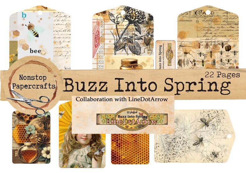 Buzz Into Spring Collaboration Kit, Junk Journal Kit, Spring, Bees ...
