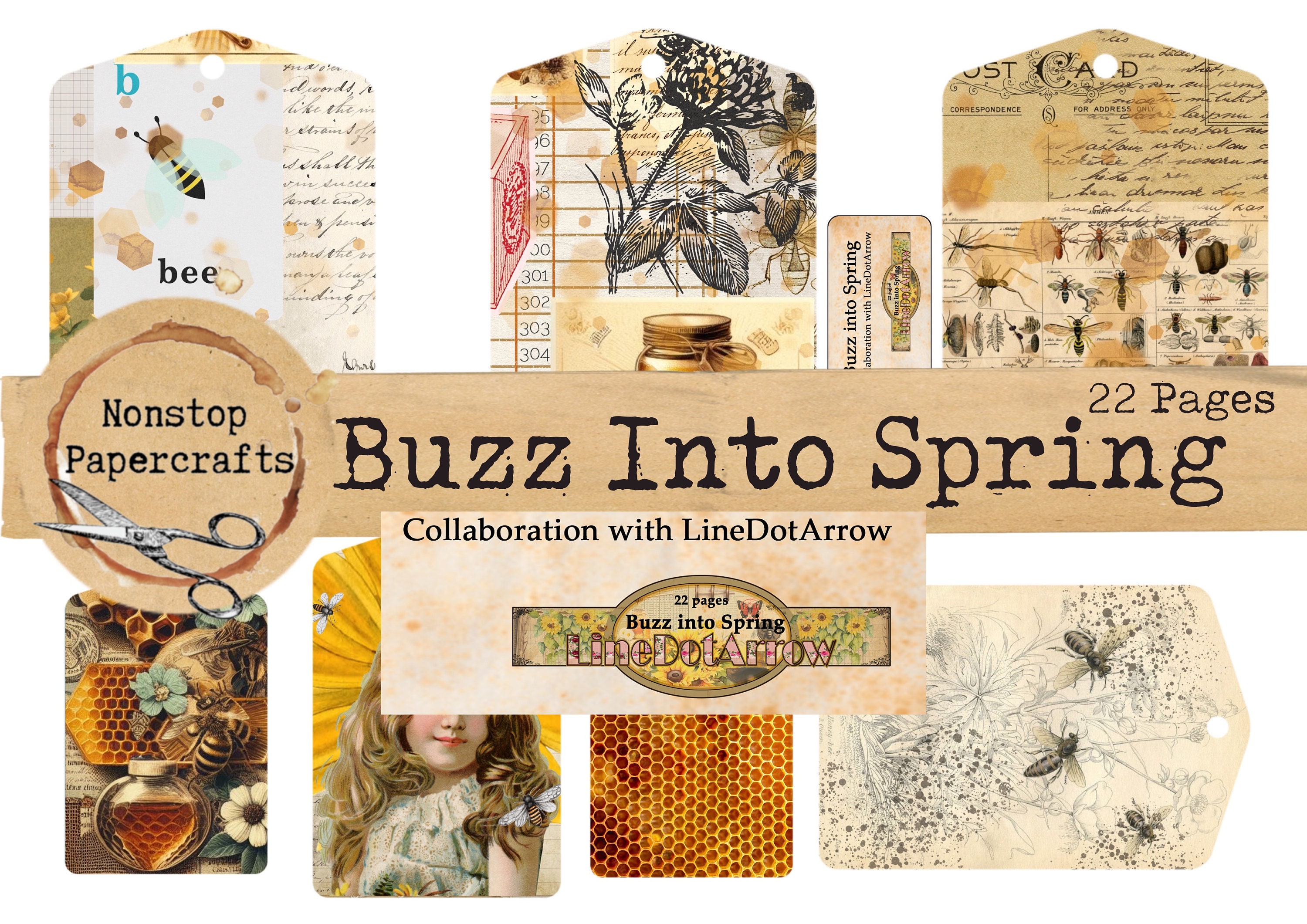 Buzz Into Spring Collaboration Kit, Junk Journal Kit, Spring, Bees ...
