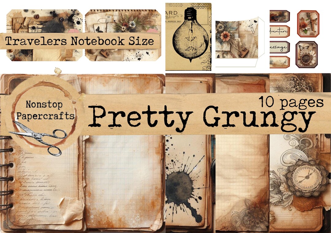 Pretty Grungy, Junk Journal Kit, Printable Download, Scrapbook Pages ...