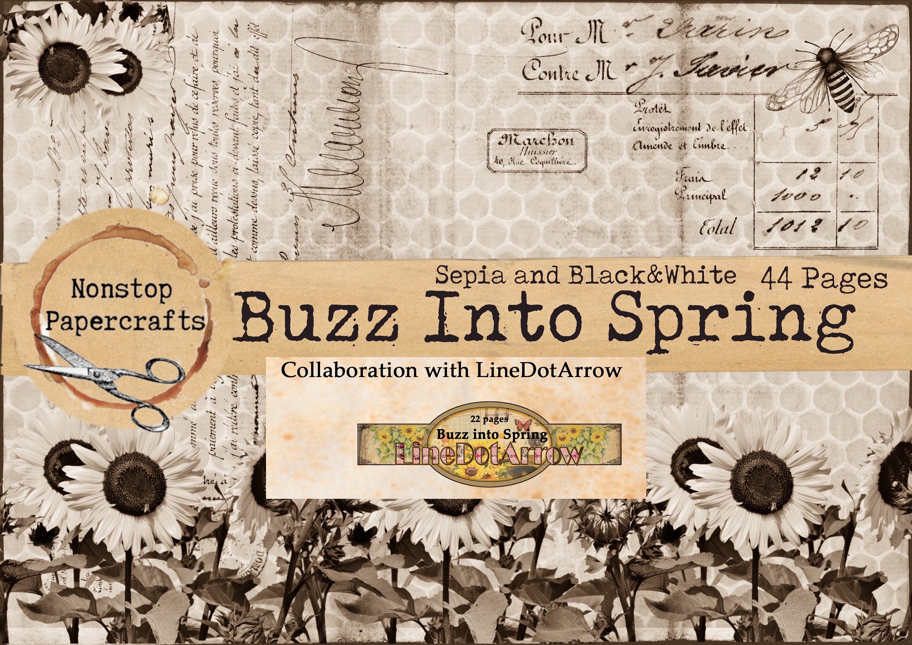 Buzz Into Spring: samenwerkingskit sepia/zwart-wit, junkjournaalkit ...