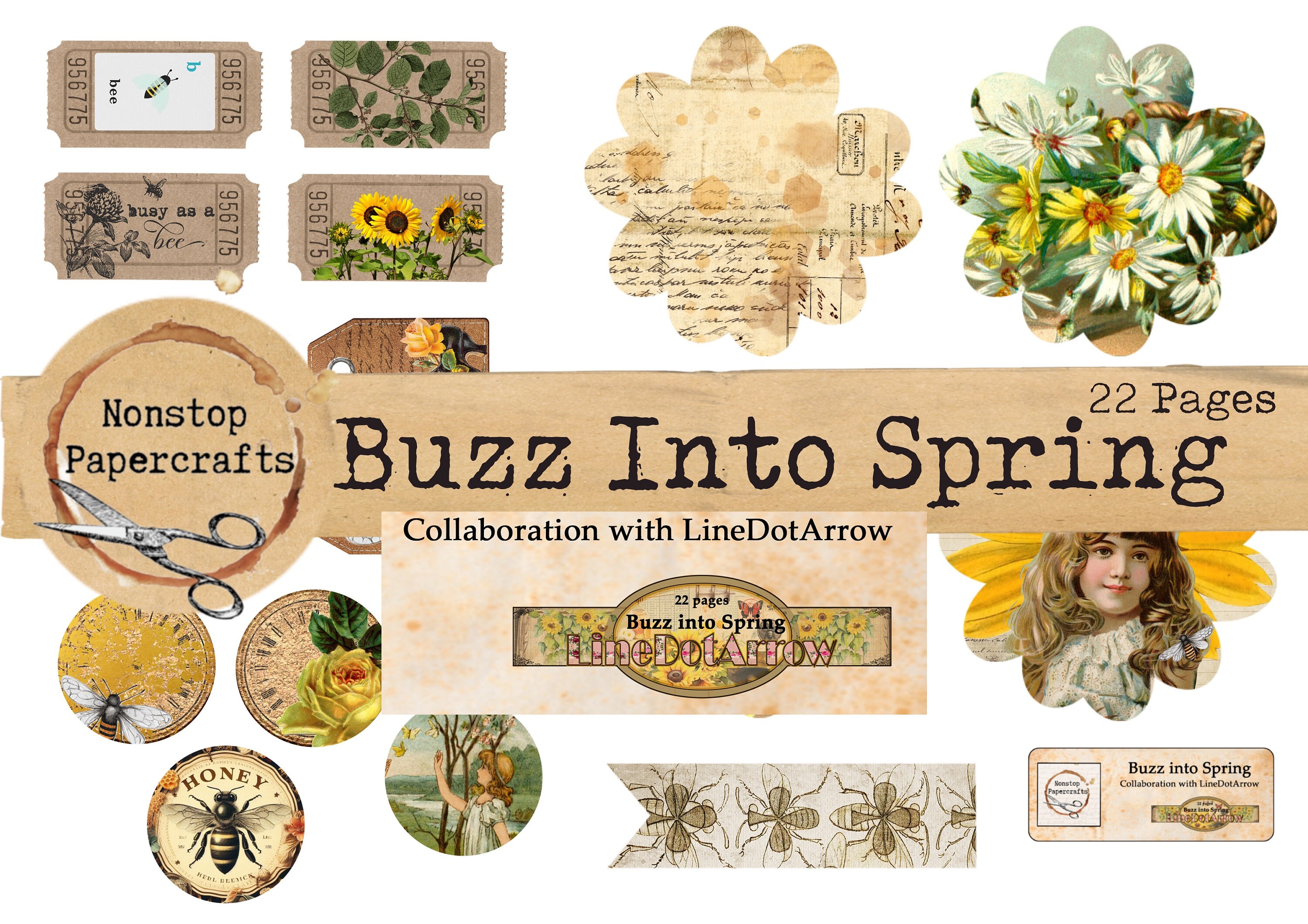 Buzz Into Spring Collaboration Kit, Junk Journal Kit, Spring, Bees ...