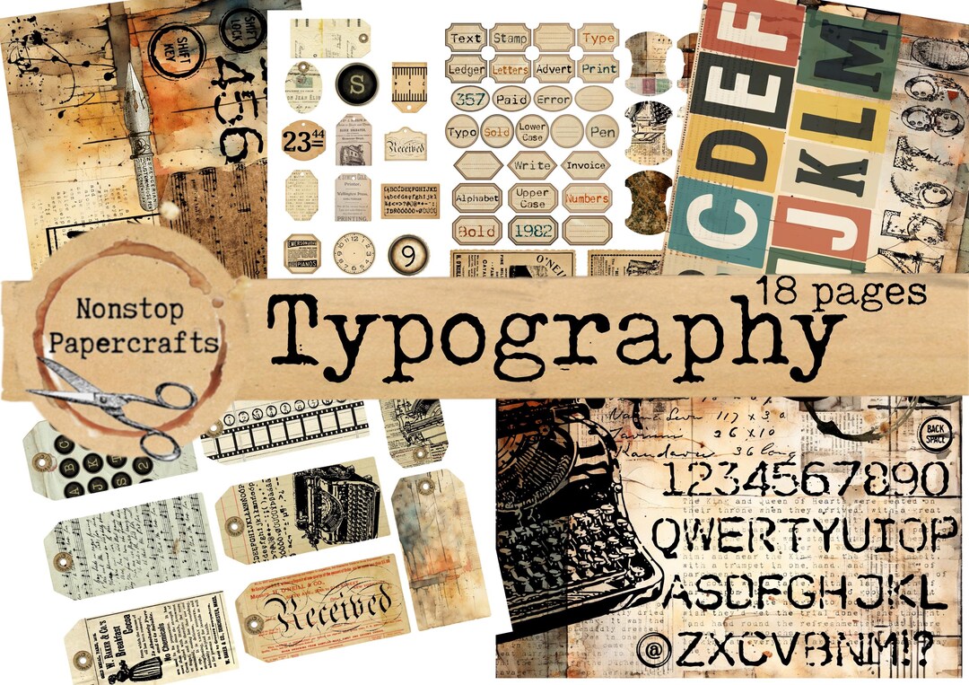 Typography Junk Journal Kit: Printable Junk Journal Pages (digital ...