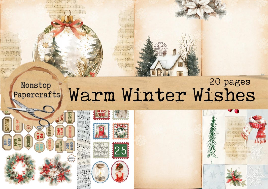 Warm Winter Wishes Junk Journal Kit: Printable Pages (digital Download ...