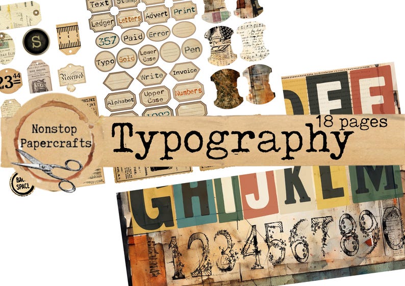 Typography Junk Journal Kit: Printable Junk Journal Pages (digital ...