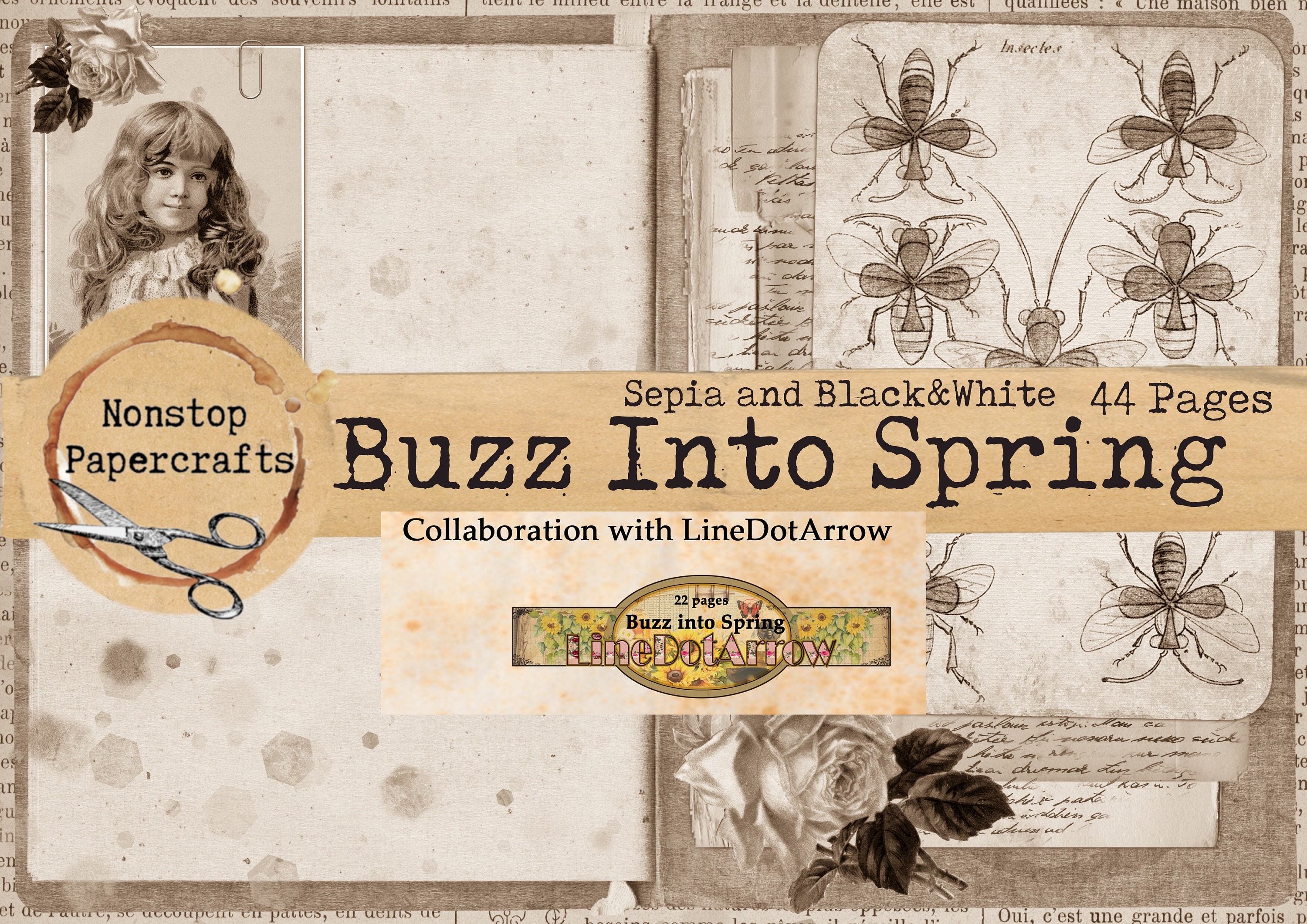 Buzz Into Spring: samenwerkingskit sepia/zwart-wit, junkjournaalkit ...