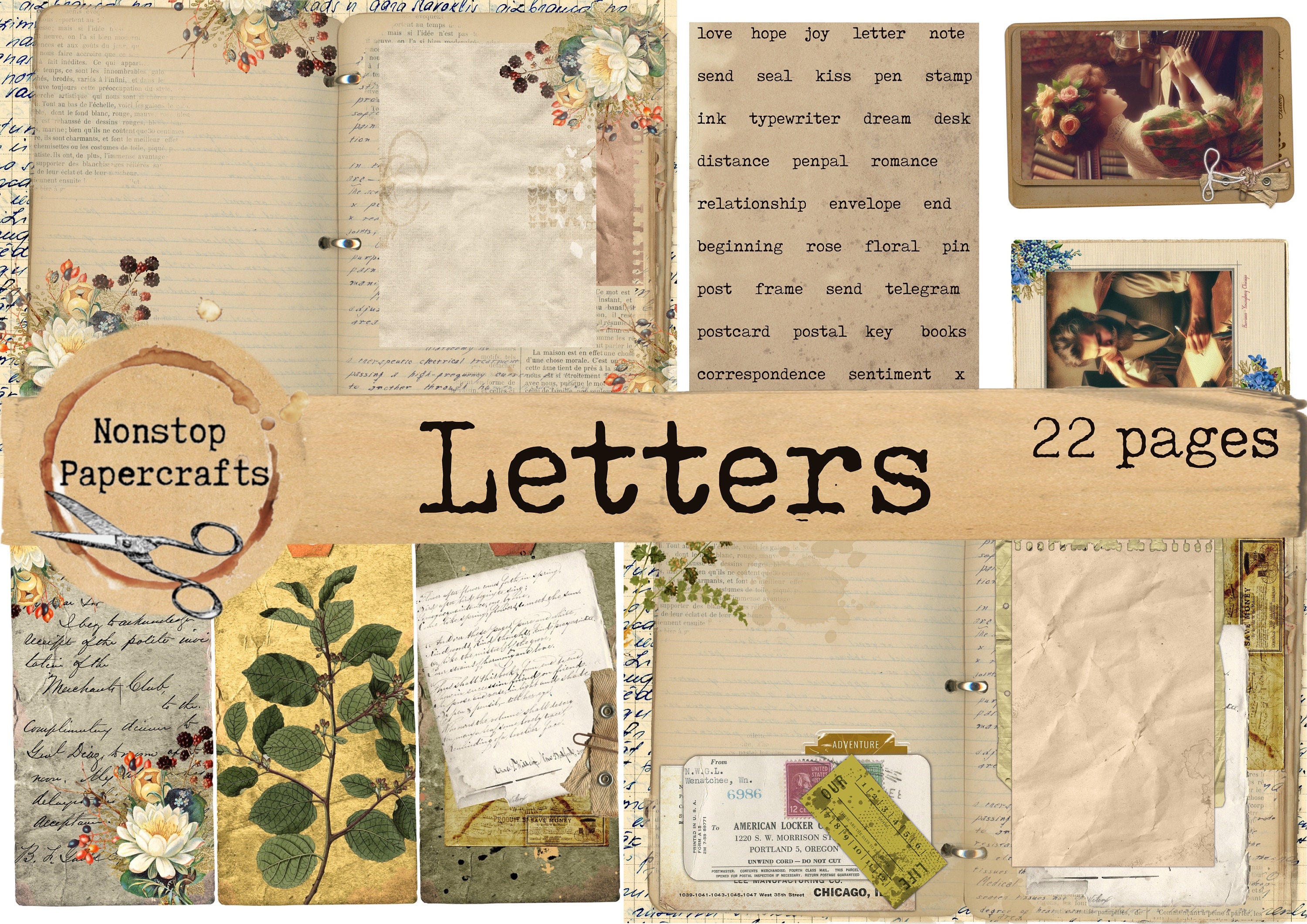 Letters Journaling Kit, Junk Journal Kit, Printable Download, Romantic ...