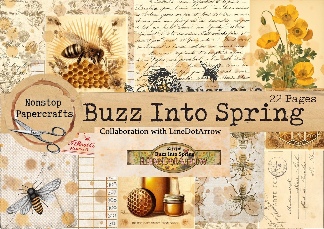 Buzz Into Spring Collaboration Kit, Junk Journal Kit, Spring, Bees ...