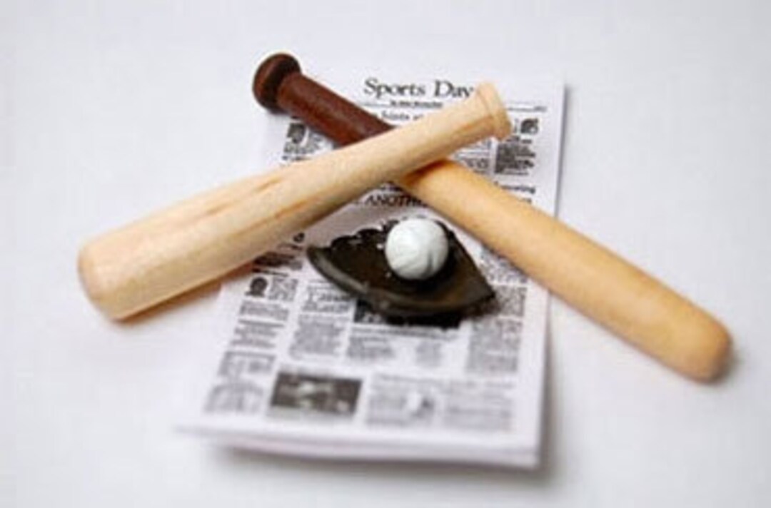 Miniature Baseball Set With Wood Bats newspaper Not Included for Lemax ...