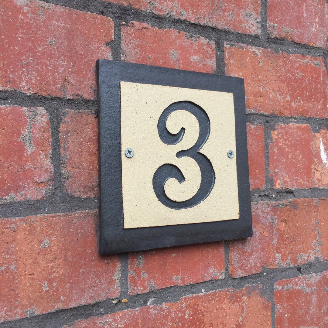 House Number 3 Handmade Ceramic Sign, No.3, Stoneware Plaque, House ...