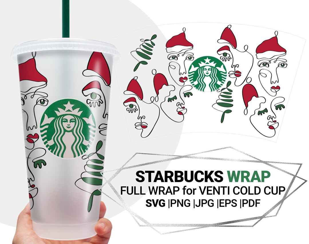 Line Portrait Starbucks Wrap Svg, Santa Hat Starbucks, Merry Christmas ...