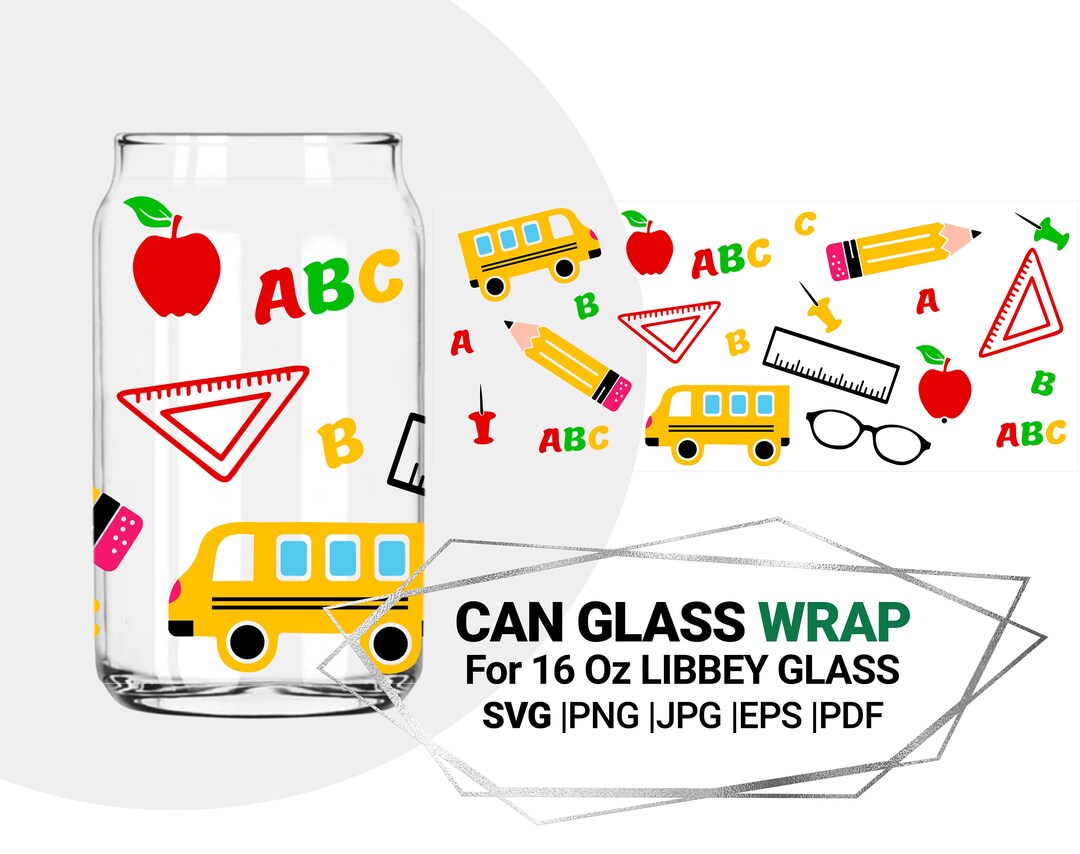 School Wrap SVG for Libbey 16 Oz Can Glass, Teacher Beer Can, Digital ...