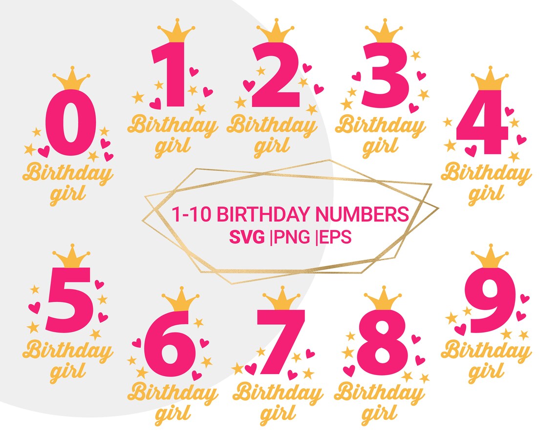 Birthday Girl Svg Birthday Gold Numbers Svg Birthday - Etsy
