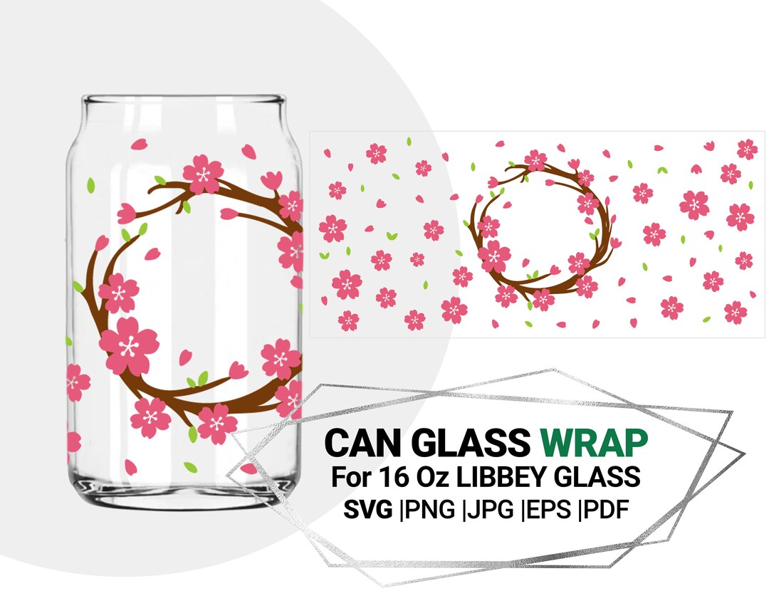 Sakura Svg Wrap SVG for Cricut Libbey 16 Oz Can Glass Wrap, Digital ...