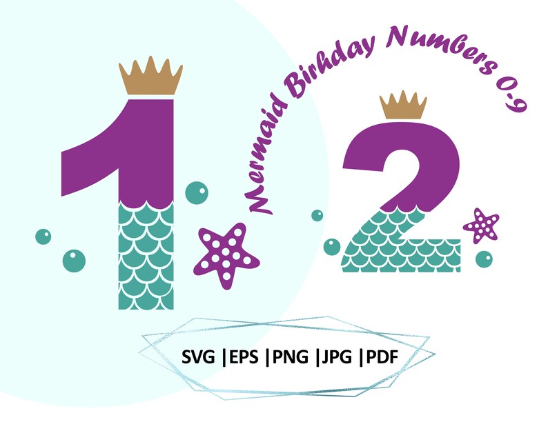 Mermaid 0-9 Svg Eps Png Pdf Clipart Cut File Mermaid Birthday - Etsy