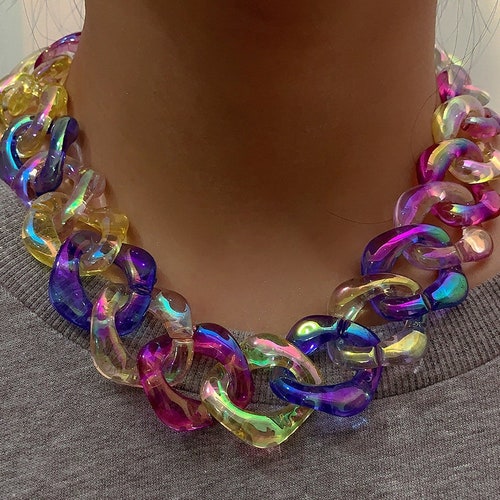Pastel Rainbow Oversized Chunky Acrylic Chain Necklace - Etsy