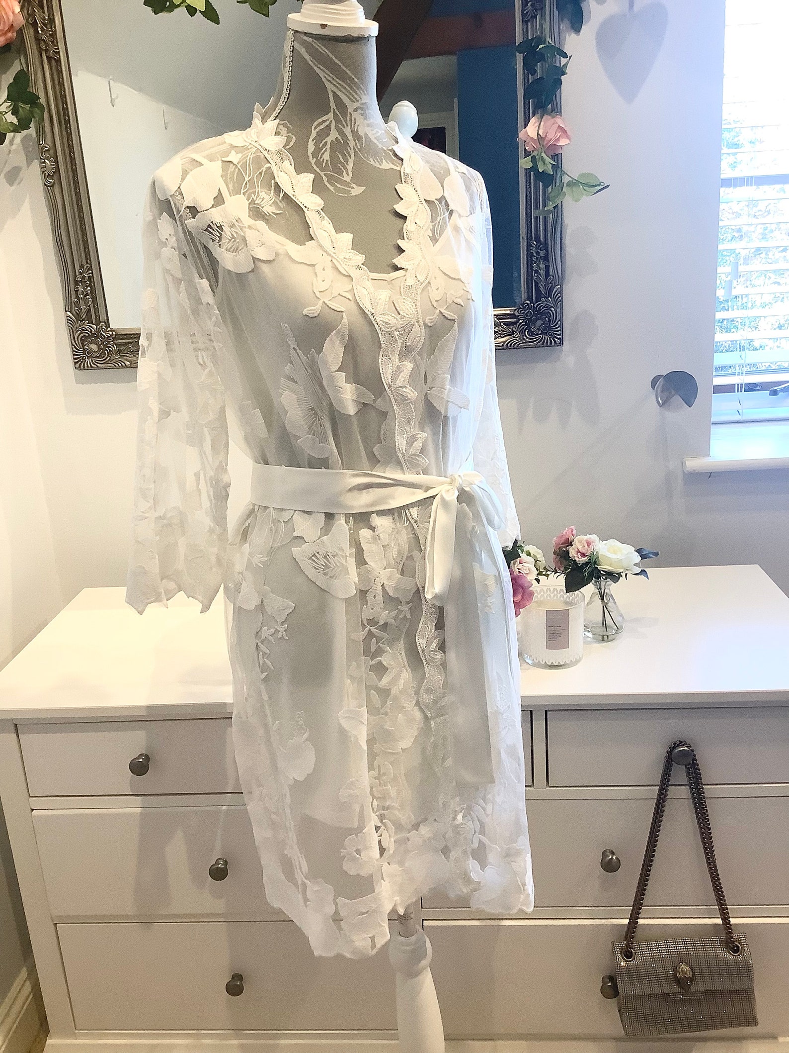 White Full Lace Embroidered Bride Robe SASHA, White Lace Bride Robe ...
