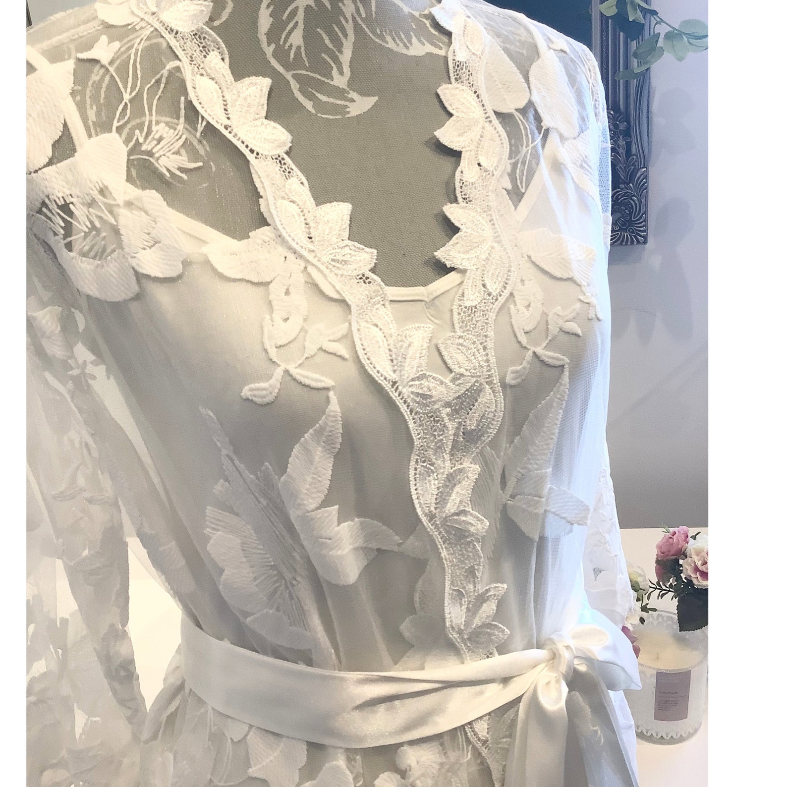 White Full Lace Embroidered Bride Robe SASHA, White Lace Bride Robe ...