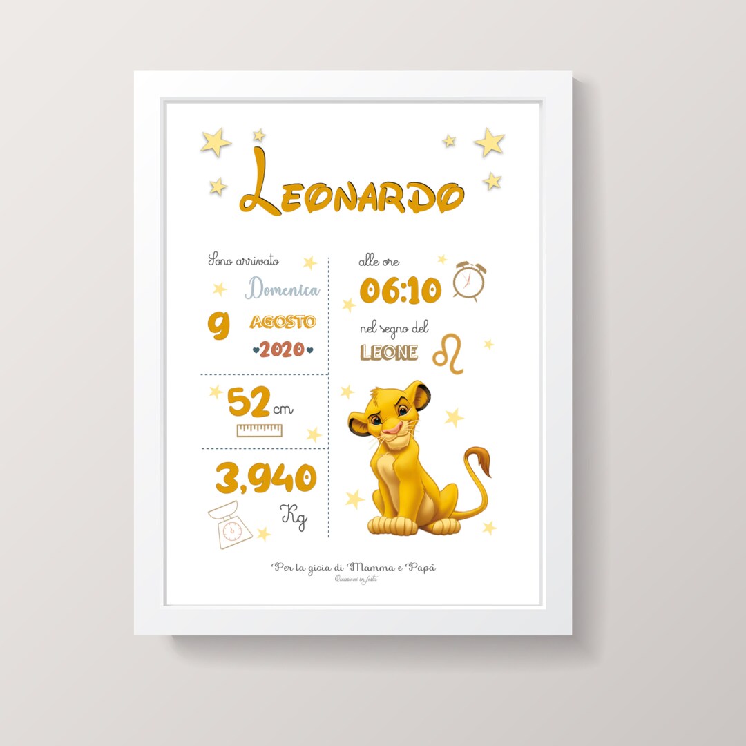 Birth Picture - DIGITAL FILE - PDF - Simba - Baby Keepsake Poster ...