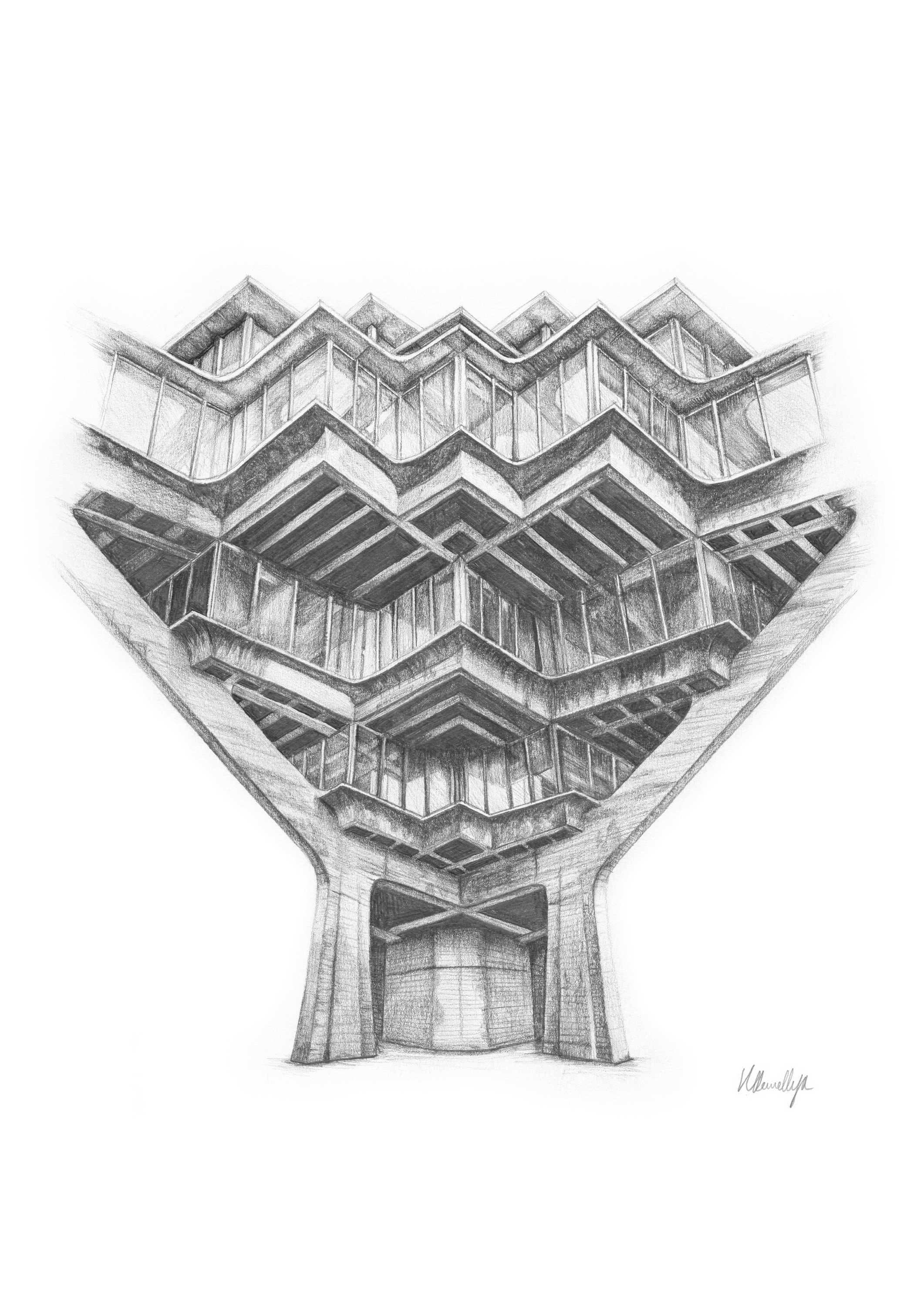 Geisel Library, San Diego, Pencil Sketch Print - Etsy