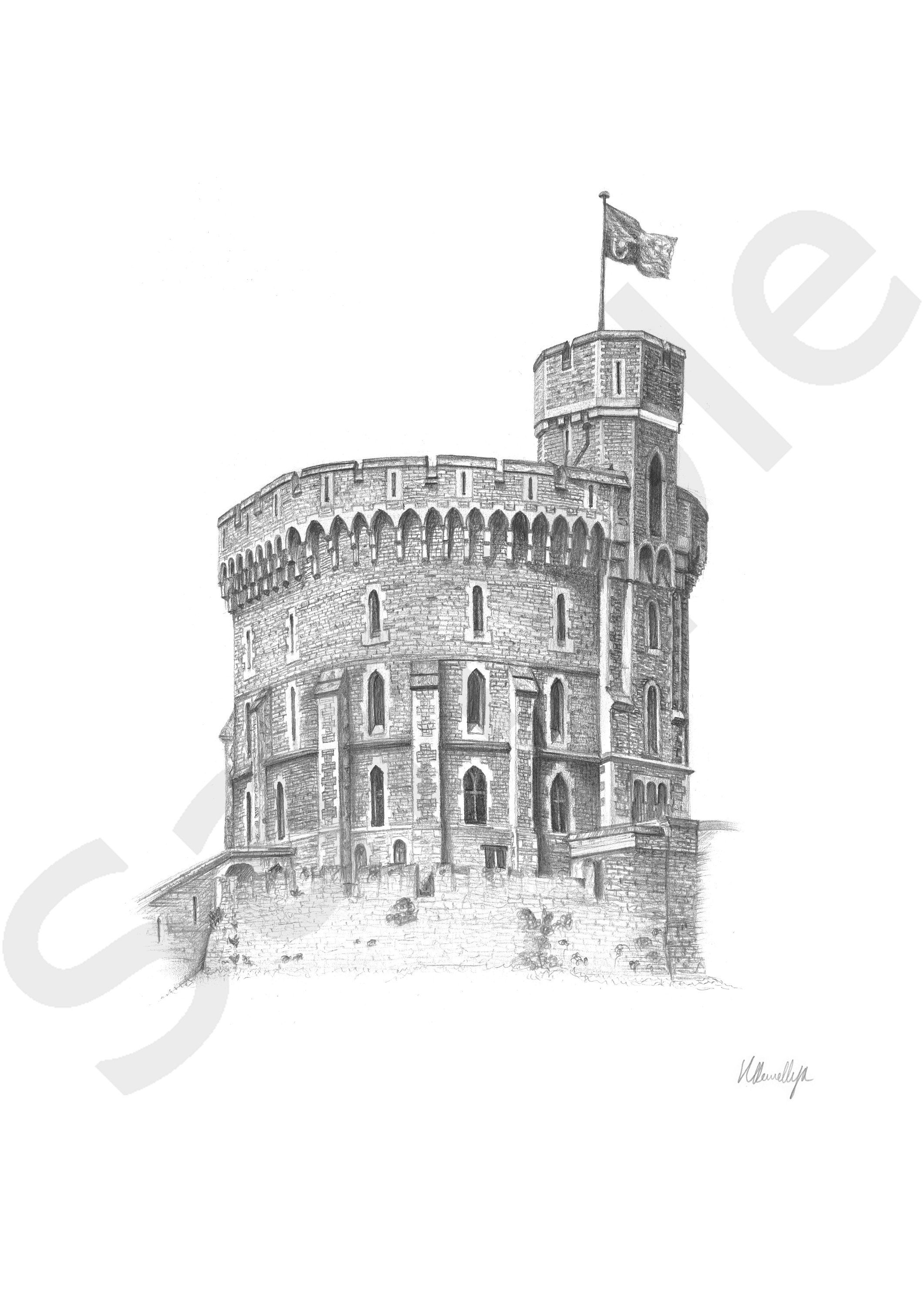 Windsor Castle Pencil Drawing Print - Etsy