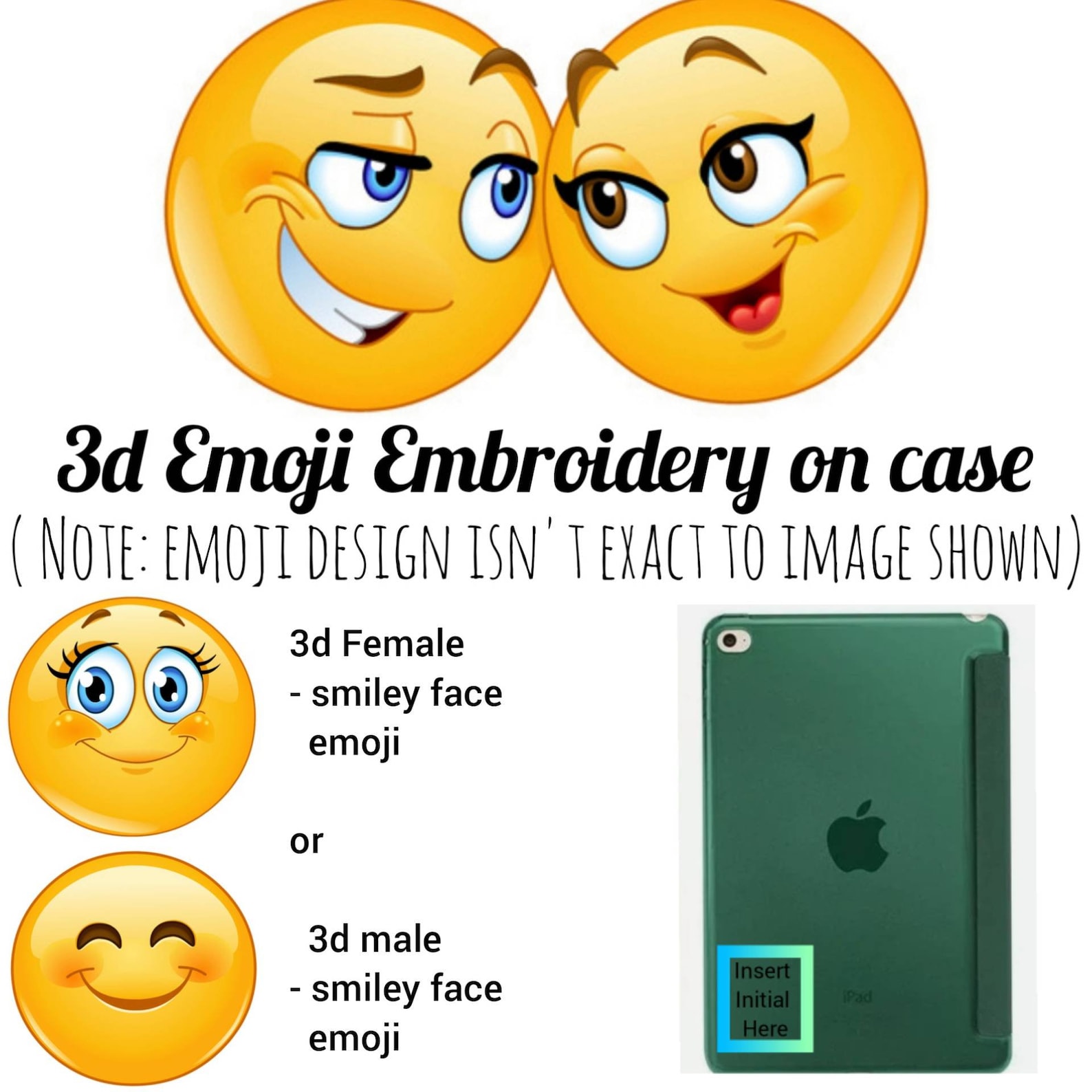Personalised 1 3d Male/female Embroidery Smiley Stand Cover Case Semi ...