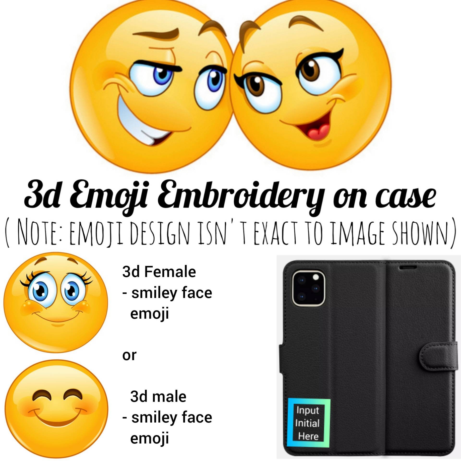 Personalised 1 3d /fe/male Embroidery Smiley Emoji Leather Flip Wallet ...