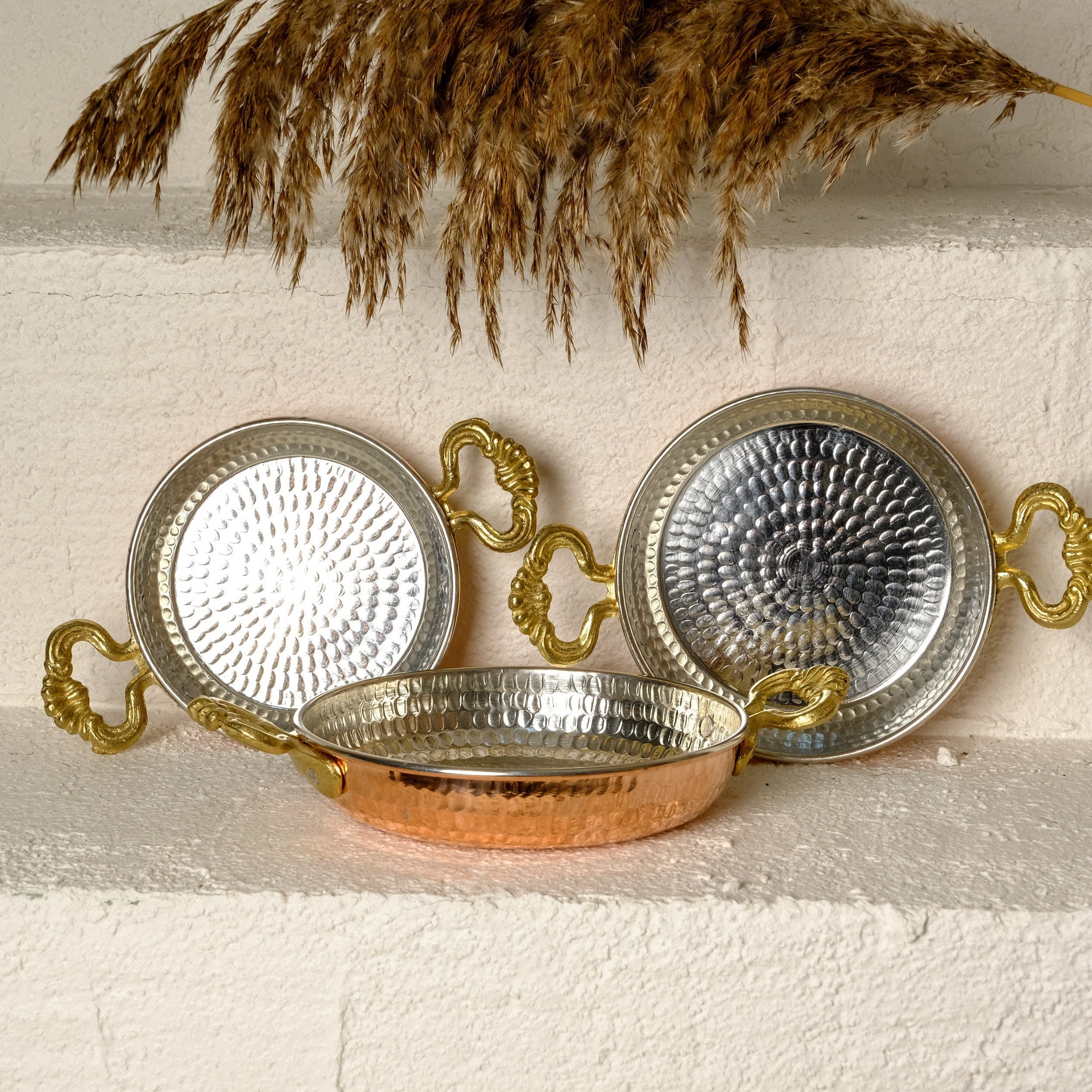 3-pieces Handmade Unique Copper Pan Set 1.3kg Copper Tin - Etsy UK