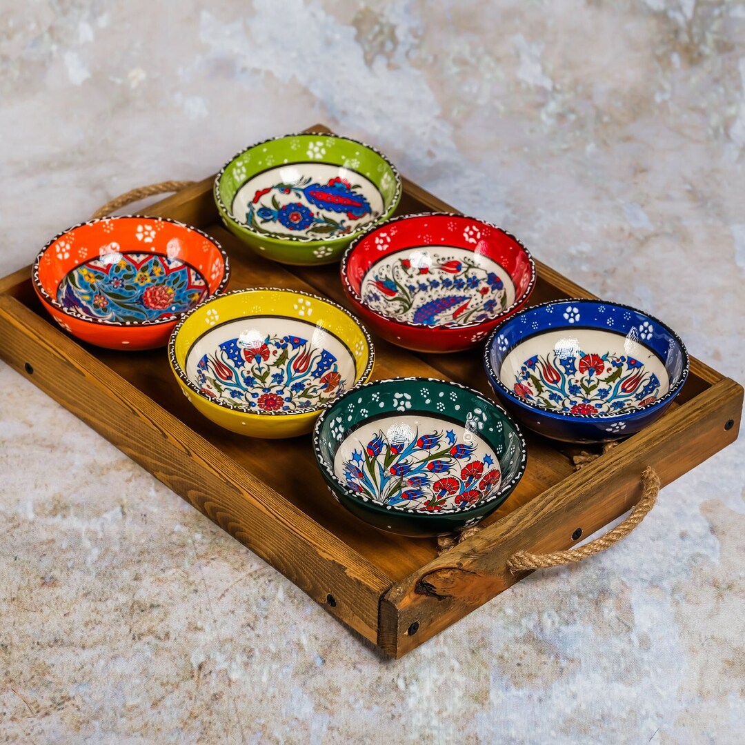 Turkish Ceramic Bowls 12 Cm, Medium Meze Plates, Floral Design Serving ...