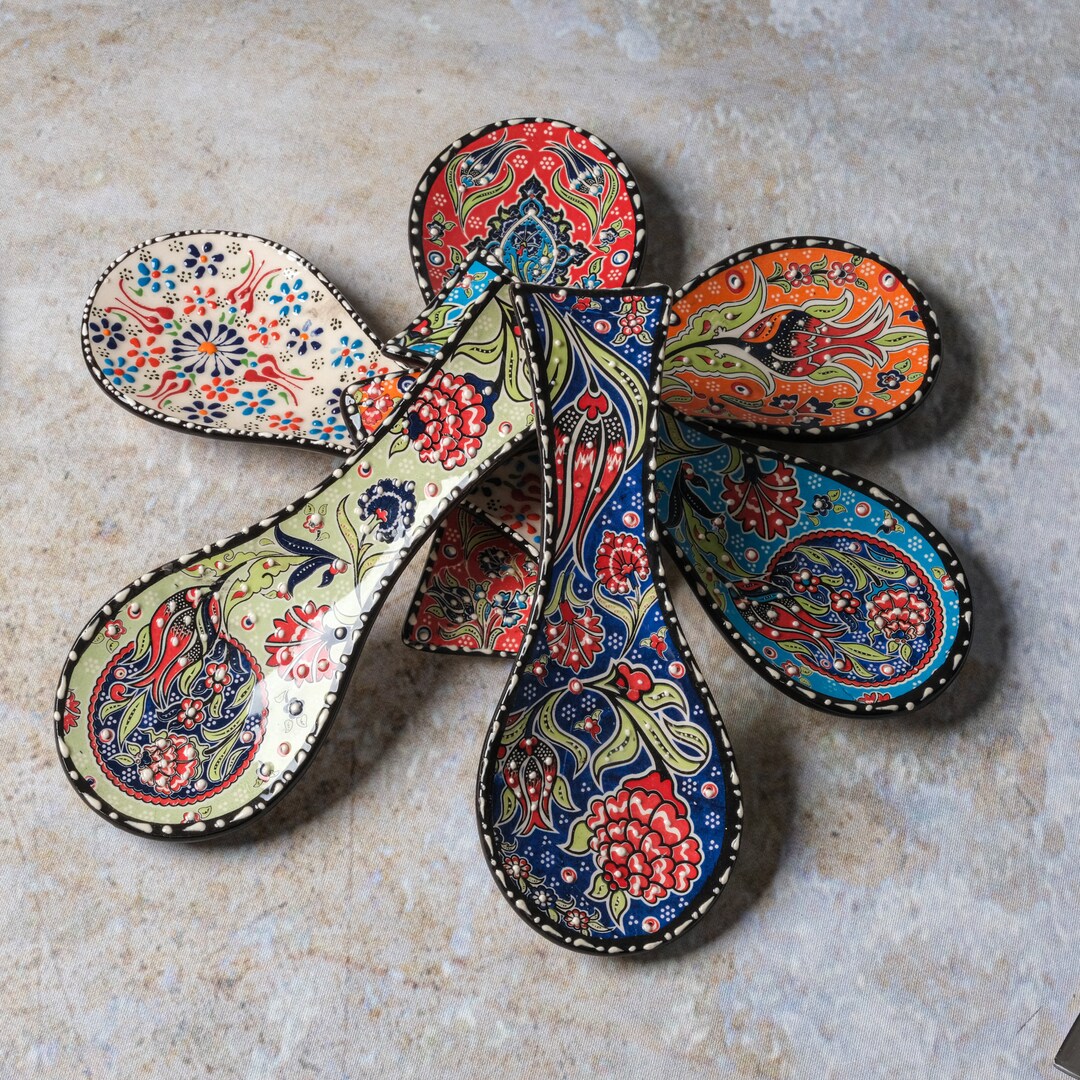 Hand Painted Spoon Rest, Traditional Turkish Kitchen, Handmade Ceramic ...