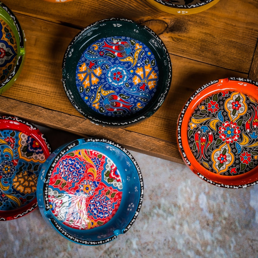 Hand Painted Ceramic Ashtrays, Floral Handmade Decorative for Boho Home ...
