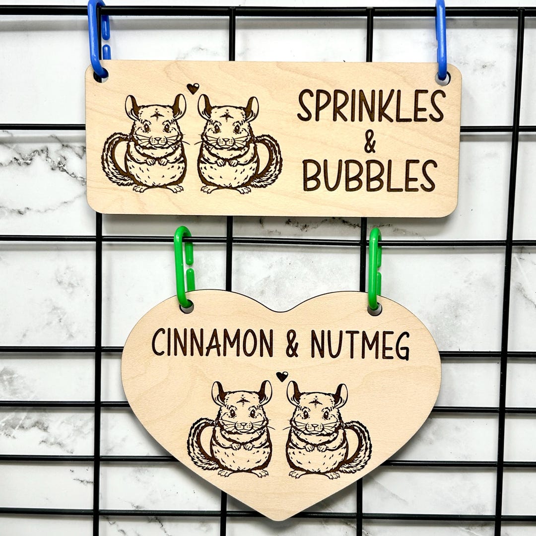 Chinchilla Cage Sign for Two Chinchillas, Personalized Pet Name Tag ...