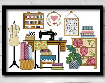 Sewing Room Cross Stitch Pattern Modern Cross Stitch Pattern - Etsy