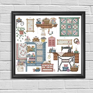 Sewing Room Cross Stitch Pattern Sewing Machine Cross Stitch Pattern ...