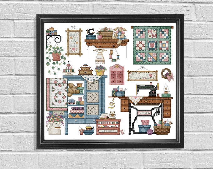Sewing Room Cross Stitch Pattern Modern Cross Stitch Pattern Dresses X ...
