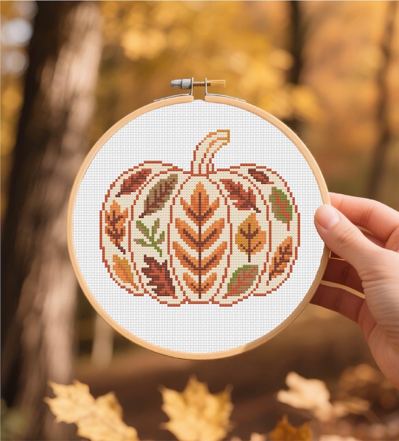Pumpkin Cross Stitch Pattern Autumn Cross Stitch Pattern Fall Leaves ...