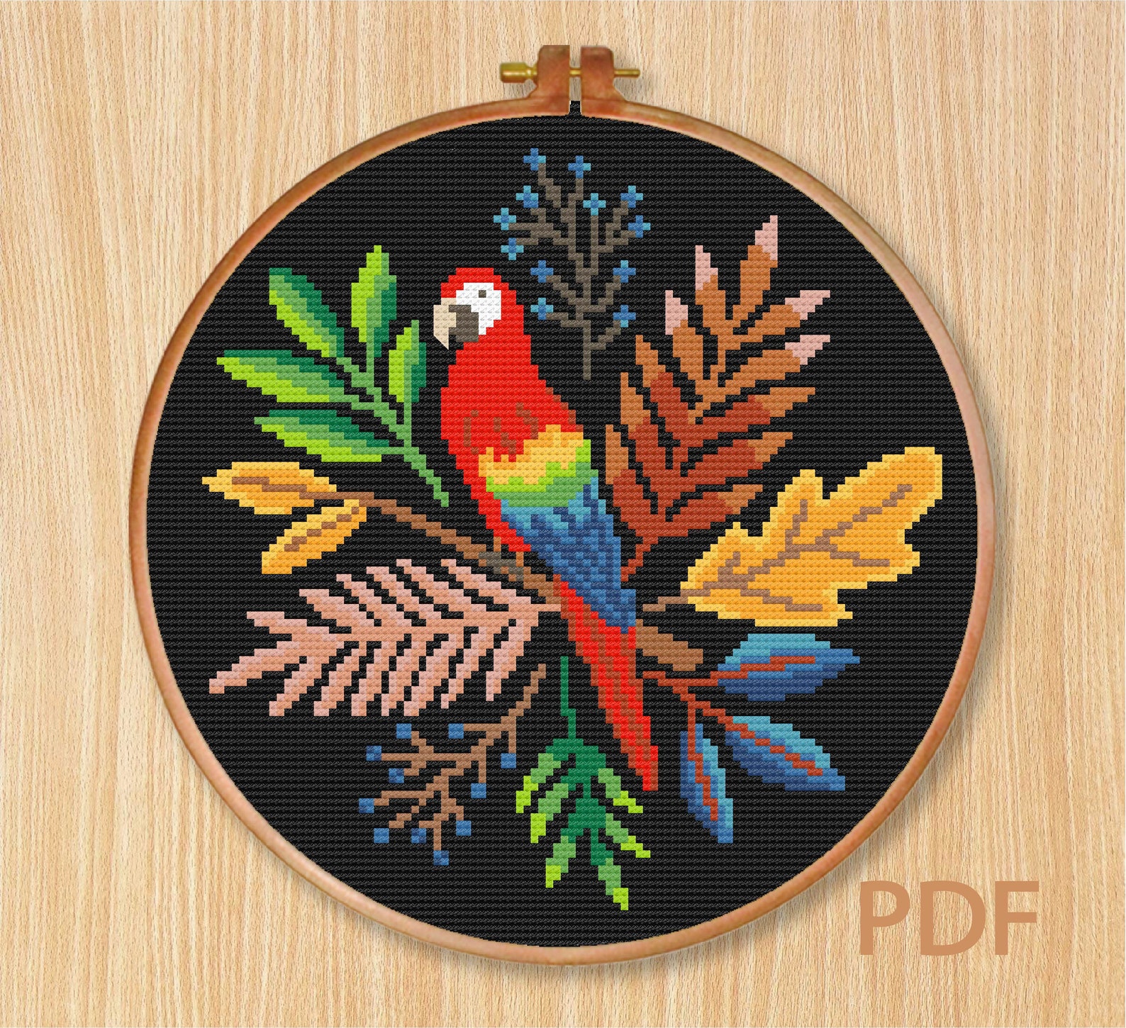 Parrot Cross Stitch Pattern Bird Plant Cross Stitch Pattern Modern ...