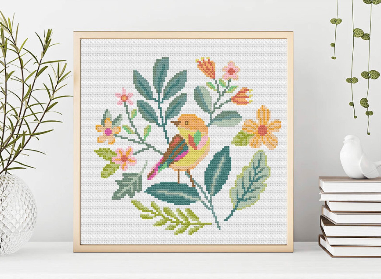 Bird Cross Stitch Pattern Bird Flower Cross Stitch Pattern Modern Cross ...